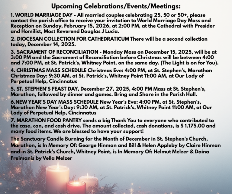𝐔𝐩𝐜𝐨𝐦𝐢𝐧𝐠 𝐂𝐞𝐥𝐞𝐛𝐫𝐚𝐭𝐢𝐨𝐧𝐬/𝐄𝐯𝐞𝐧𝐭𝐬/𝐌𝐞𝐞𝐭𝐢𝐧𝐠𝐬 – December – 14, 2025 – Catholic ...